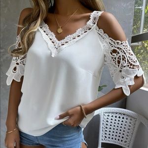 Tops | Boho Cold Shoulder Lace Sleeve Blouse | Poshmark
